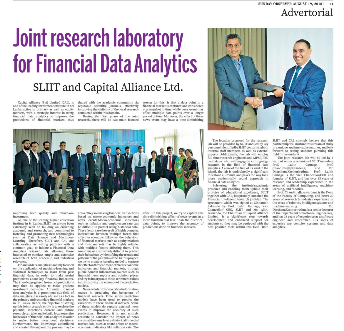 Joint Research Laboratory for Financial Data Analytics-Sunday Observer ...