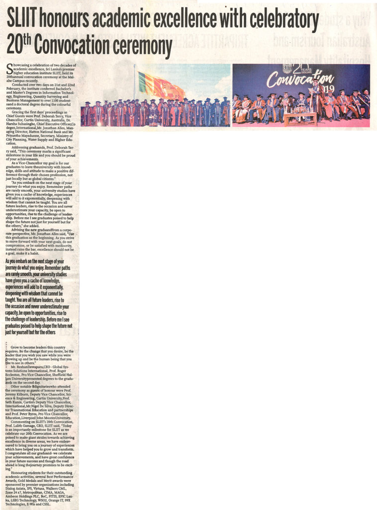 SLIIT Honours Academic Excellence with Celebratory 20th Convocation ...