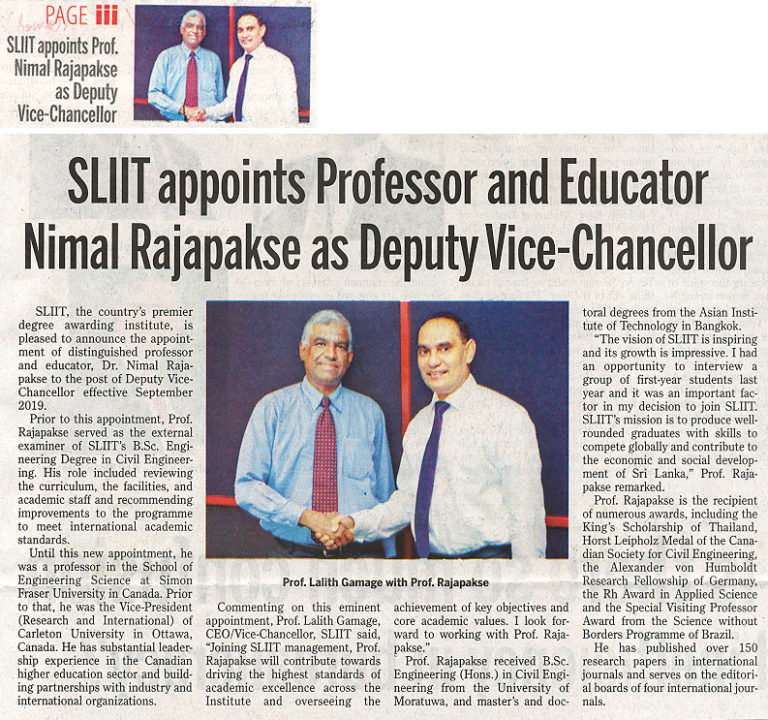 SLIIT Appoints Distiguished Professor and Educator Nimal Rajapakse as ...