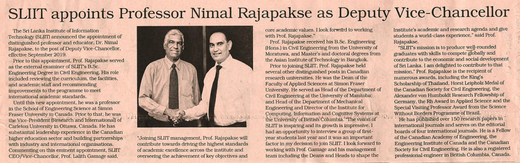 SLIIT Appoints Distiguished Professor and Educator Nimal Rajapakse as ...