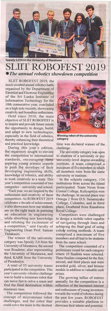 SLIIT Robofest 2019 – The Annual Robotics Showdown Competition – Sunday ...