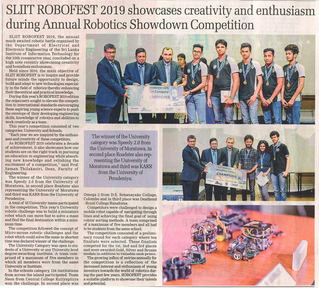 SLIIT Robofest 2019 Showcases Creativity and Enthusiasm during Annual Robotics Sshowdown ...