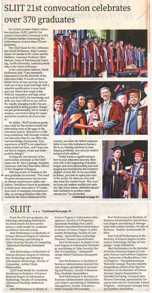 SLIIT 21st Convocation Ceremony – More than 370 New Graduates Felicited ...
