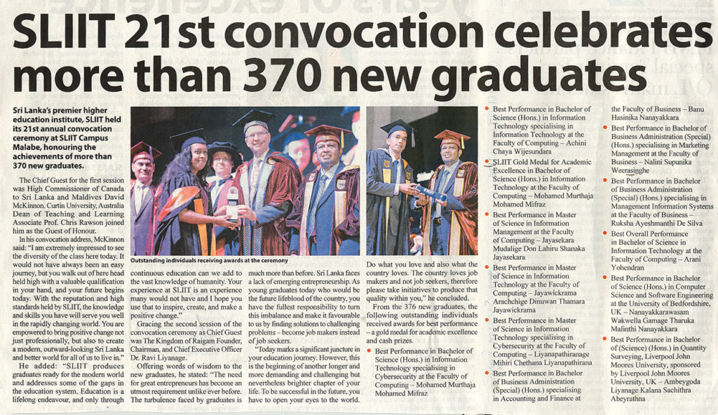 SLIIT 21st Convocation Ceremony – More than 370 New Graduates Felicited ...