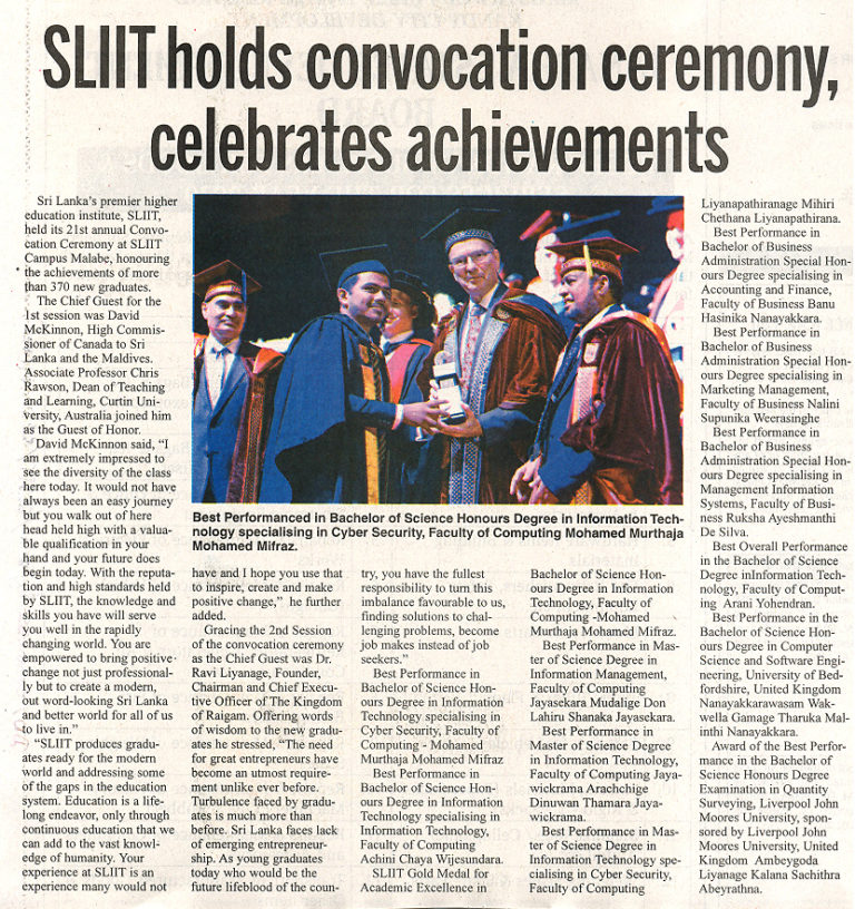 SLIIT holds Convocation Ceremony Celebrates Achievements – Daily News ...