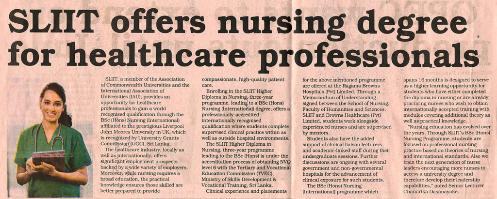 SLIIT Offers Nursing Degree for Healthcare Professional – Daily Ceylon ...