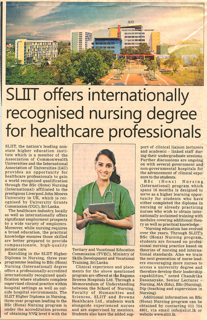 SLIIT Offers Nursing Degree for Healthcare Professional – Daily Ceylon ...