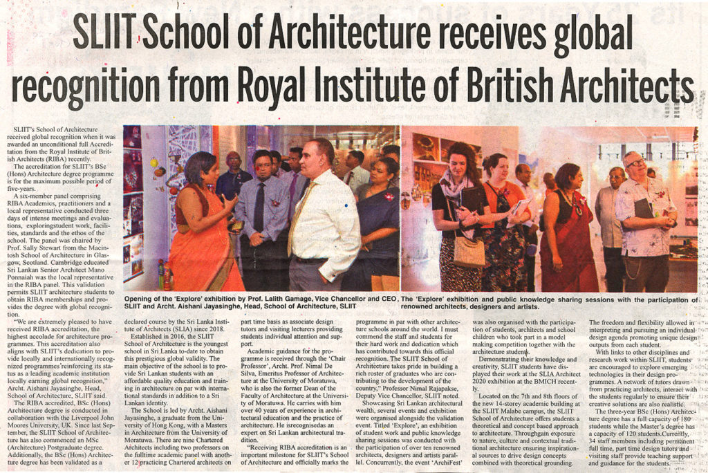 SLIIT School of Architecture Receives Global Recognition from RIBA ...