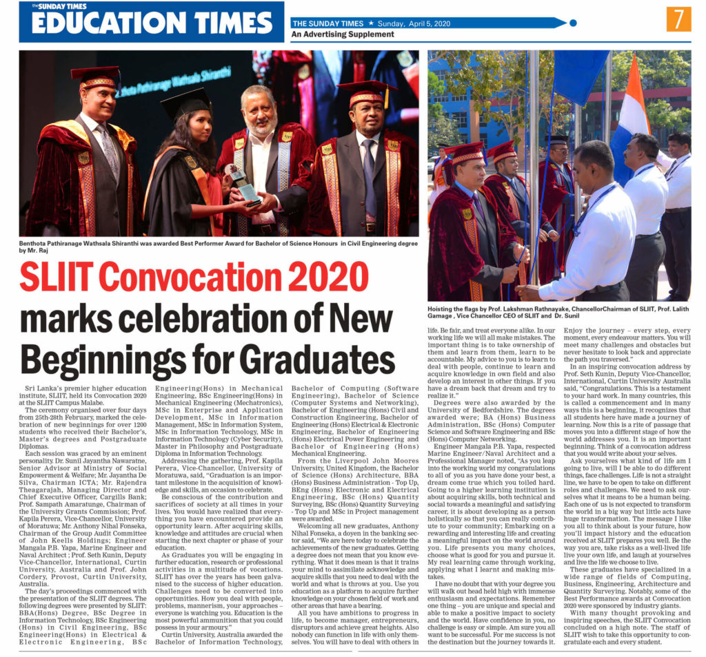 SLIIT Convocation 2020 marks celebration of New Beginnings for ...