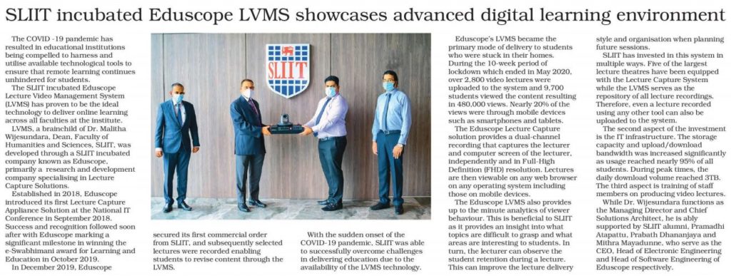 SLIIT Incubated Eduscope LVMS Showcases Advanced Digital Learning ...