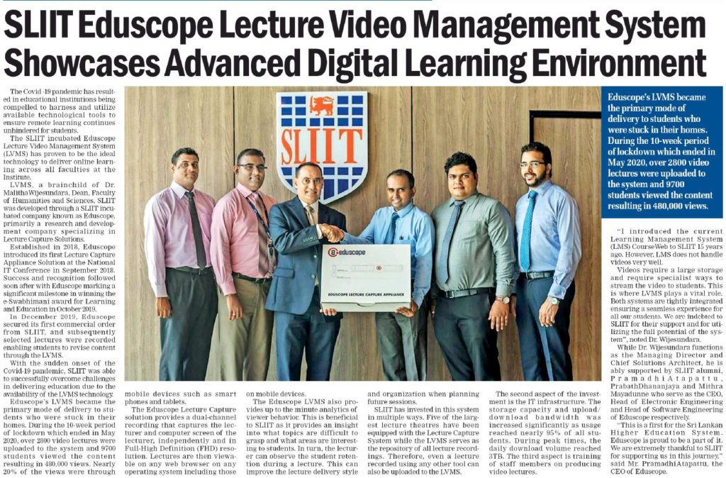 SLIIT Incubated Eduscope LVMS Showcases Advanced Digital Learning ...