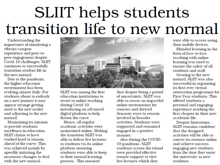 SLIIT Helps Students Transition Life to New Normal – Daily Ceylon Today ...