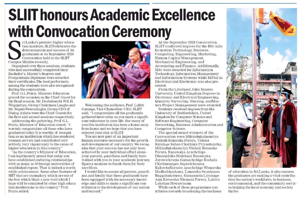 SLIIT Honours Academic Excellence with Convocation Ceremony – Sunday ...