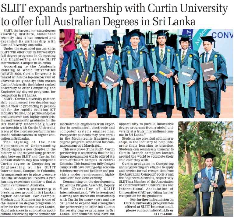 SLIIT Expands Partnership with Curtin University to Offer Full Australian Degrees in Sri Lanka ...