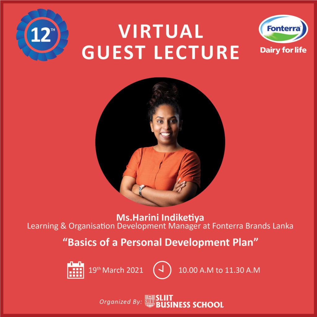 A virtual guest lectures on "Basics of a Personal Development Plan" | SLIIT
