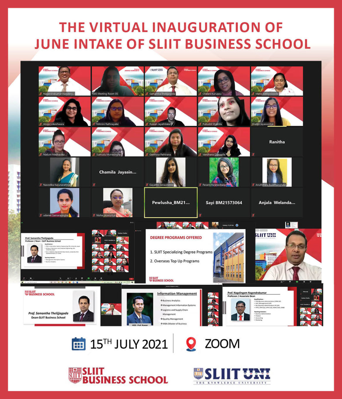 The Virtual Inauguration of June Intake of SLIIT Business School | SLIIT