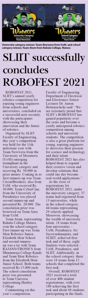 SLIIT successfully concludes Robofest 2021 – SLIIT – Sunday Morning (14 ...