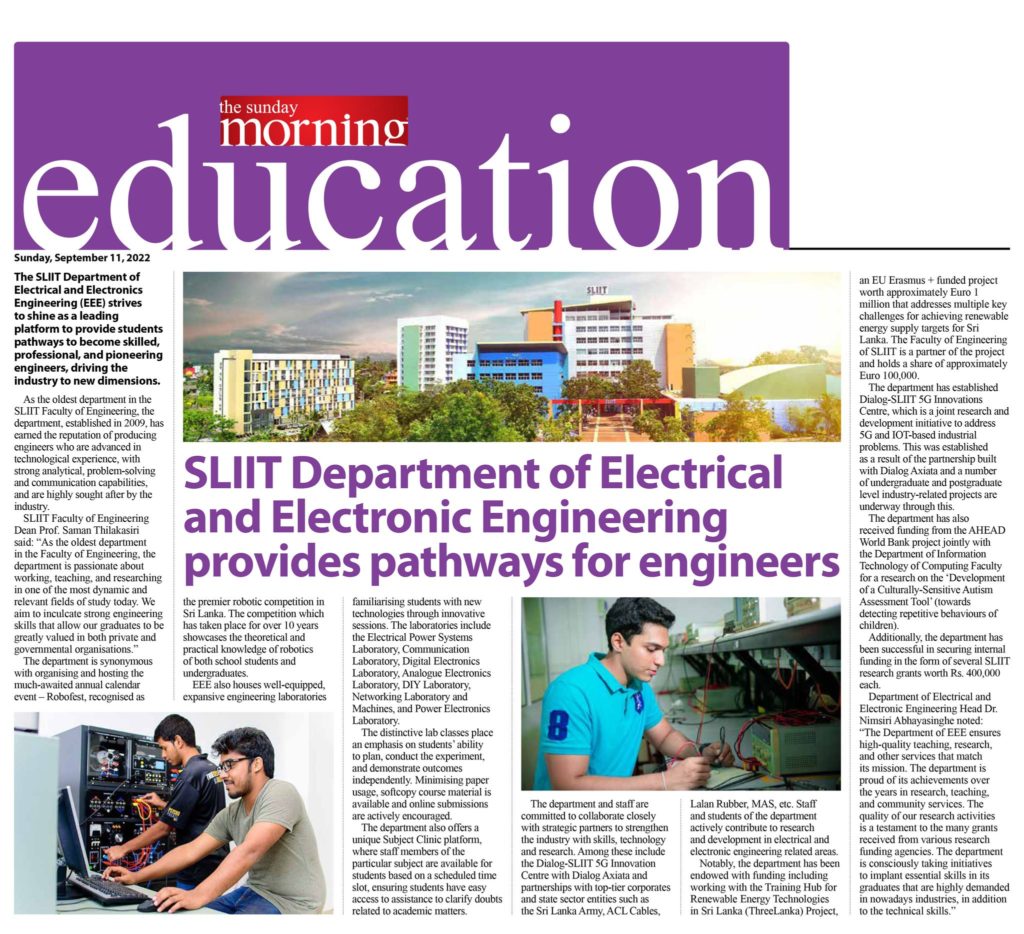 SLIIT Department of Electrical and Electronic Engineering provides ...