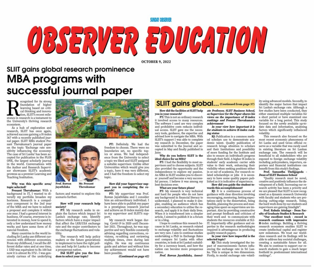 SLIIT gains global research prominence MBA programs with successful ...