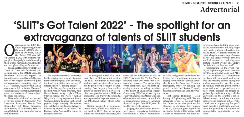 SLIIT's Got Talent 2022' – The spotlight for an extravaganza of talents ...