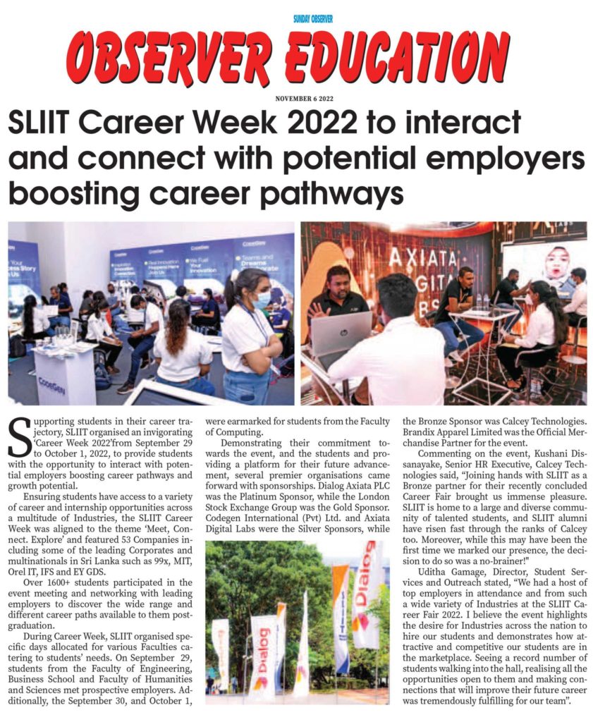 SLIIT Career Week 2022 to interact and connect with potential employers ...