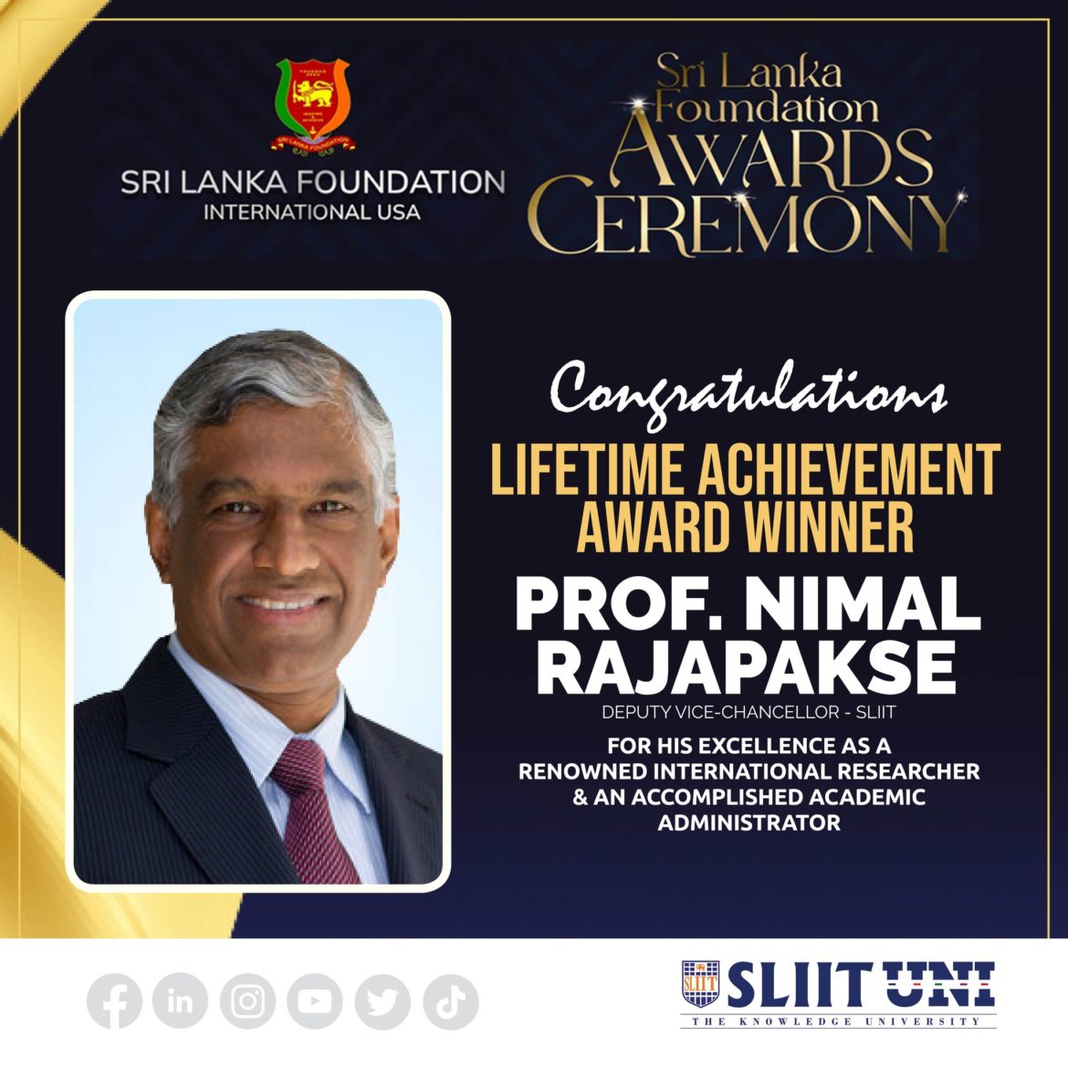 Congratulations Prof. Nimal Rajapakse, for being named as a Lifetime ...