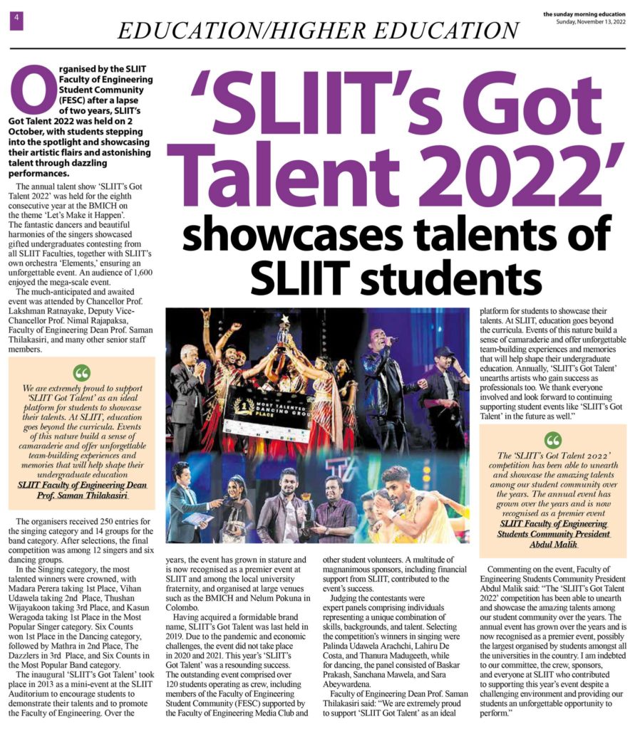 SLIIT's Got Talent showcases talents of SLIIT Students – Sunday Morning ...