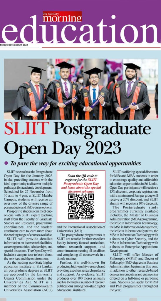 SLIIT Postgraduate Open Day 2023 – The Sunday Morning | SLIIT