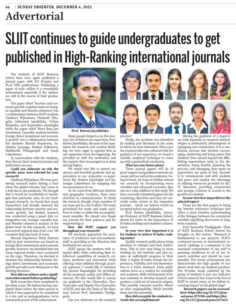 SLIIT continues to guide undergraduates to get published in High ...