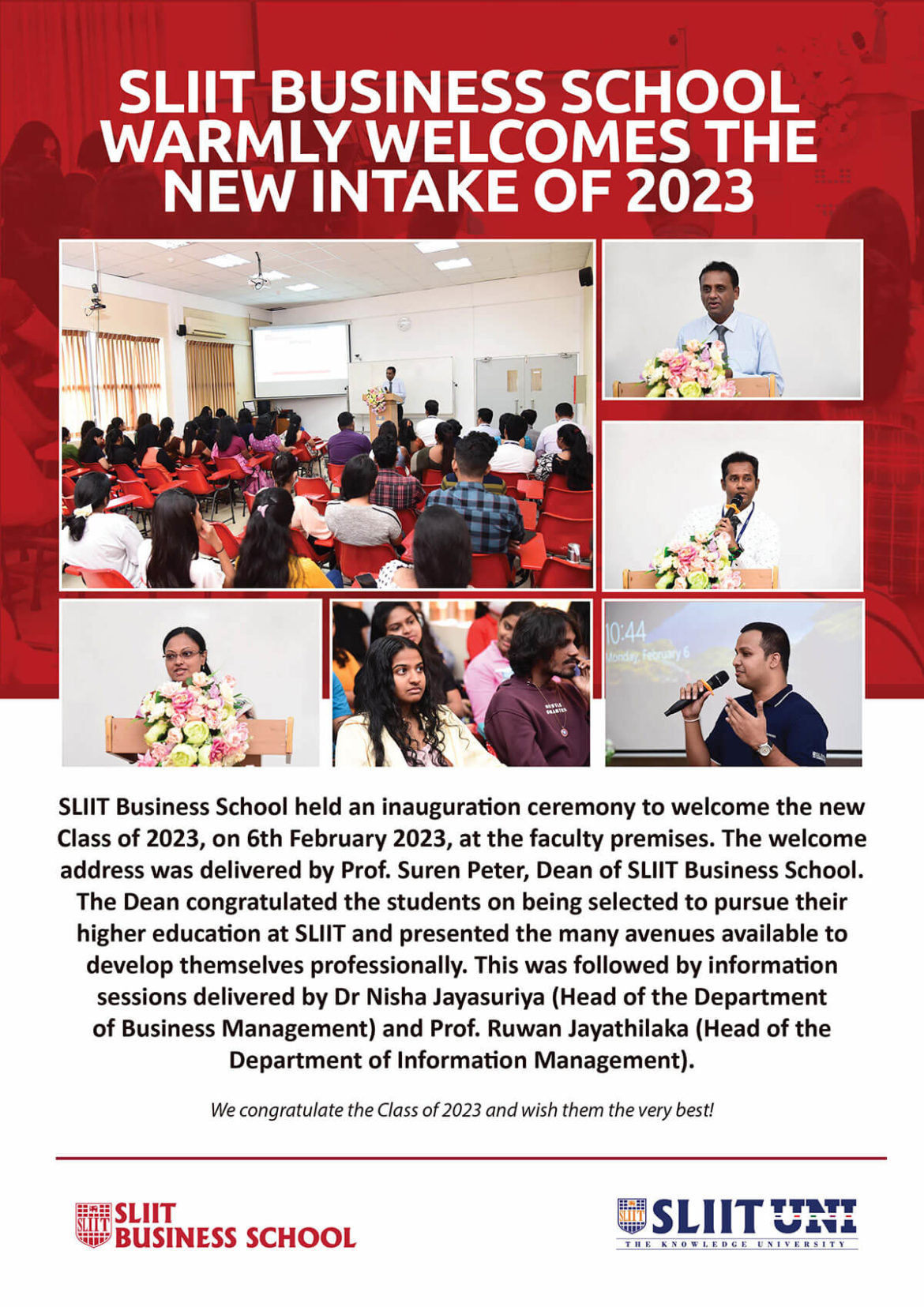 SLIIT Business School warmly welcomes the new intake of 2023 | SLIIT