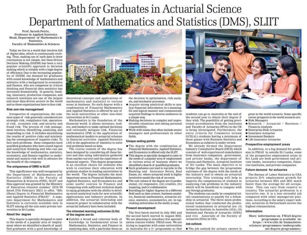 Path for Graduates in Actuarial Science Department of Mathematics and ...