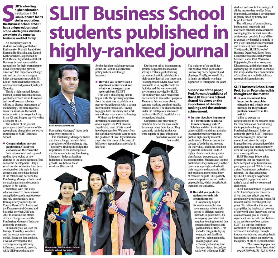 The Morning – SLIIT Business School students published in highly ranked ...