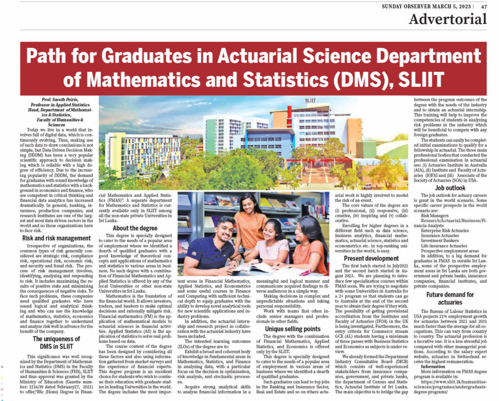 Path for Graduates in Actuarial Science Department of Mathematics and ...