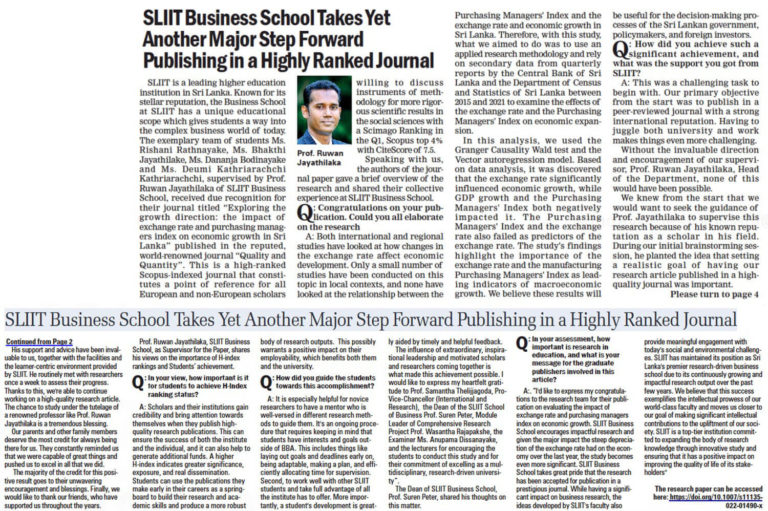 SLIIT Business School Takes Yet Another Major Step Forward Publishing ...