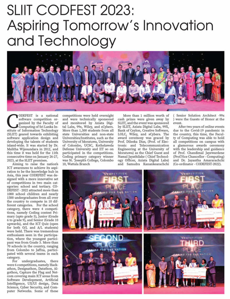 SLIIT CODFEST 2023: Aspiring Tomorrow's Innovation and Technology ...