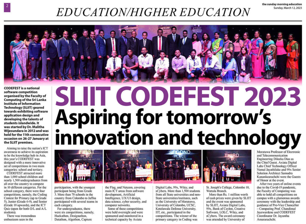 SLIIT CODFEST 2023: Aspiring Tomorrow's Innovation and Technology – The Morning | SLIIT