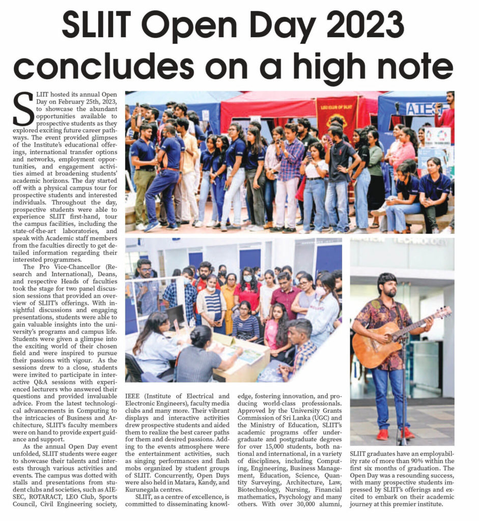 SLIIT Open Day concludes on a high note – Sunday Observer | SLIIT