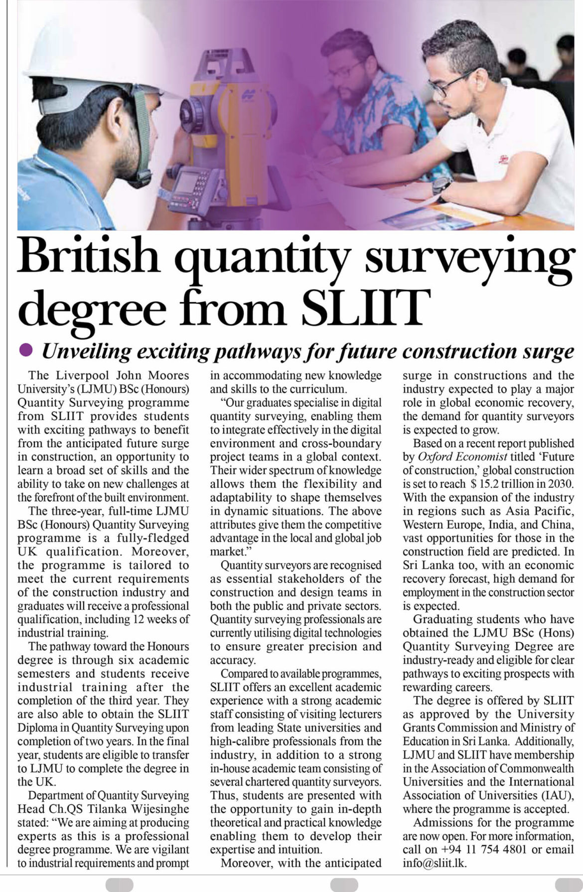 Sunday Morning – British Quantity Surveying Degree Programme from SLIIT ...