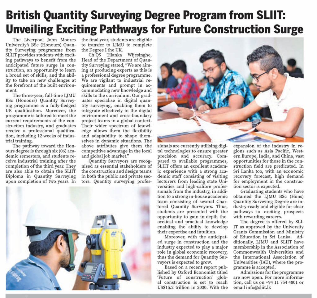 Sunday Observer – British Quantity Surveying Degree Programme from ...