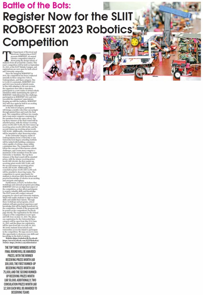 Sunday Observer : 14.05.23: Battle of the Bots: Register Now for the ...