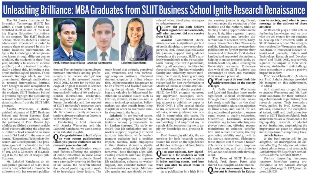 Sunday Observer: Unleashing Brilliance: MBA Graduates from SLIIT ...