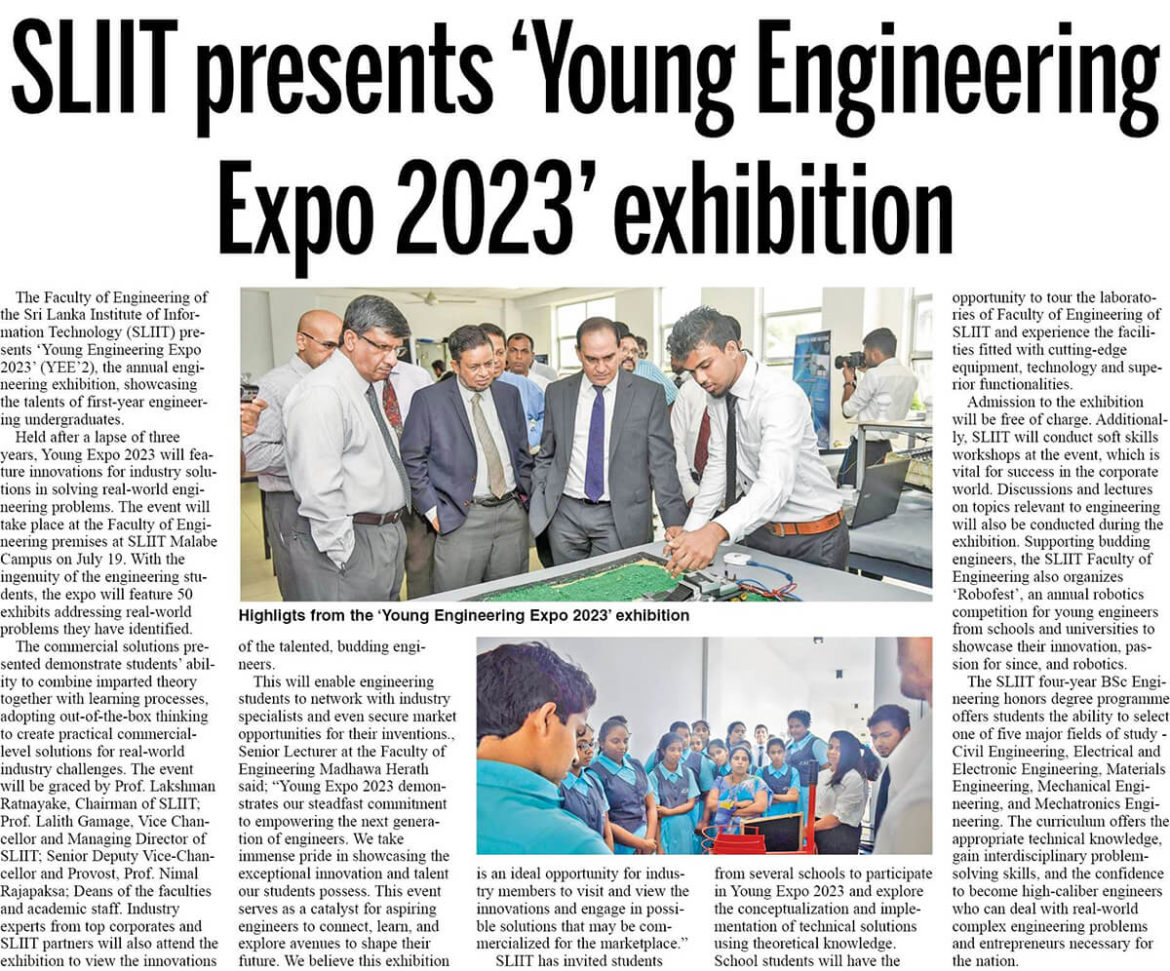 Daily News: SLIIT presents "Young Engineering Expo" exhibition | SLIIT