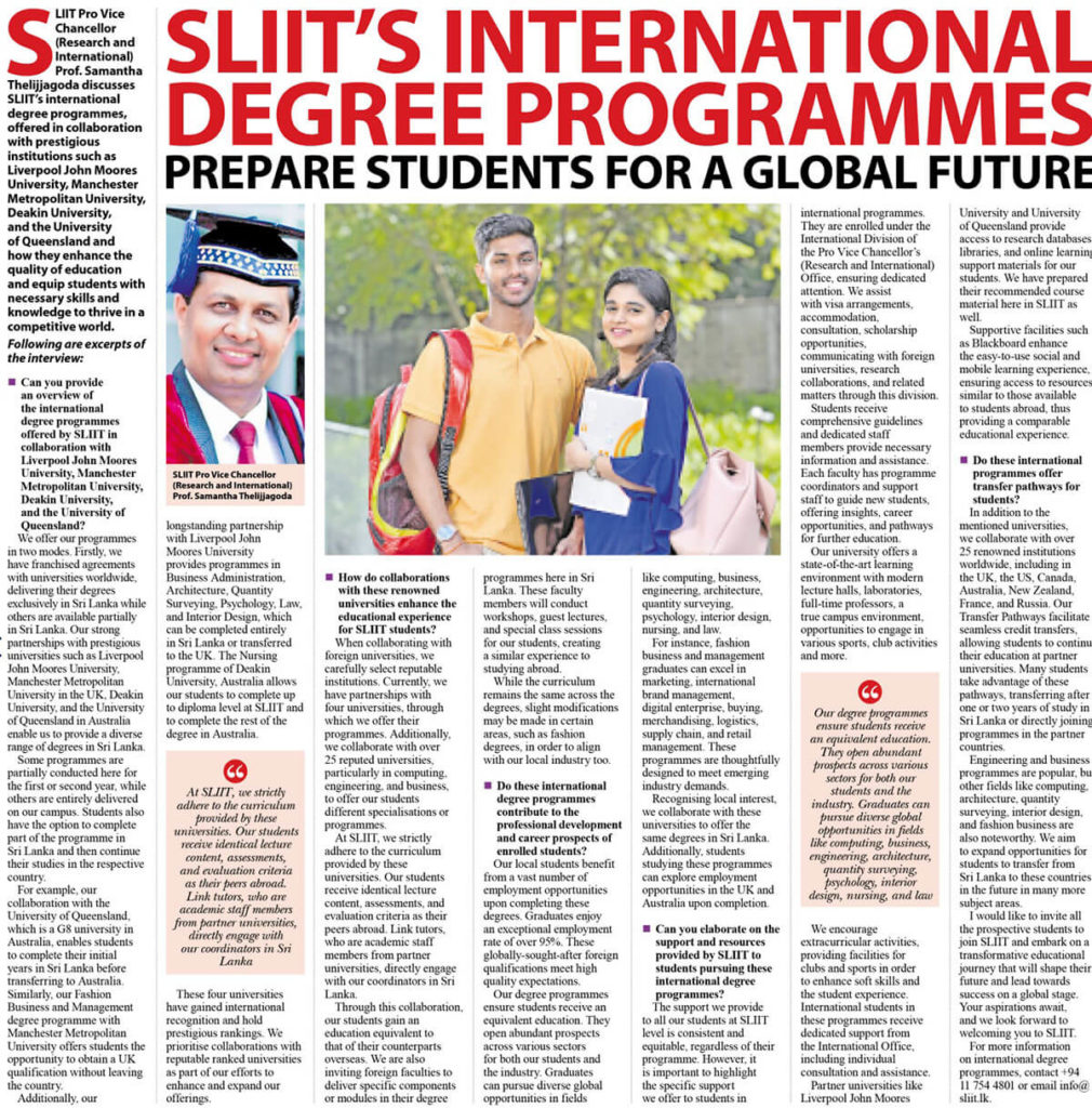 SLIIT – Sunday Morning : SLIIT's International Degree Programmes | SLIIT