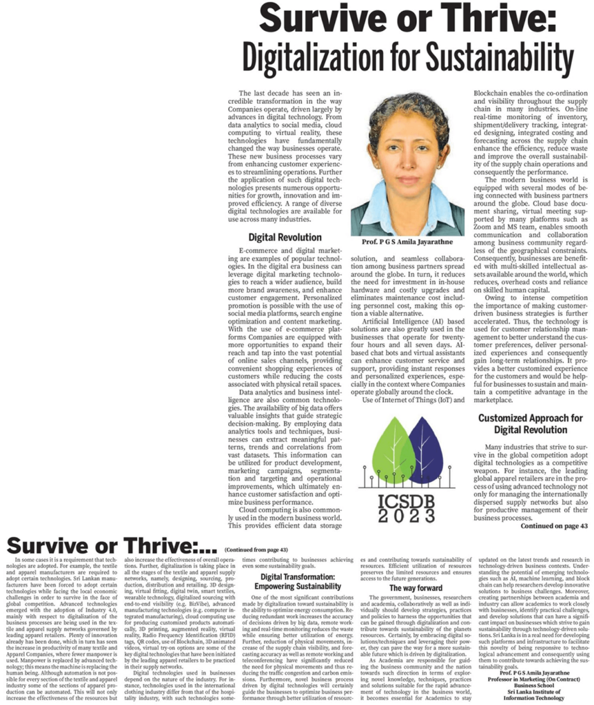 SLIIT – Sunday Observer : Survive or Thrive : Digitalization for ...