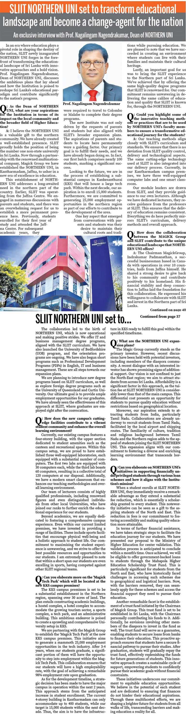 SLIIT – Sunday Observer : SLIIT NORTHERN UNI set to transform ...