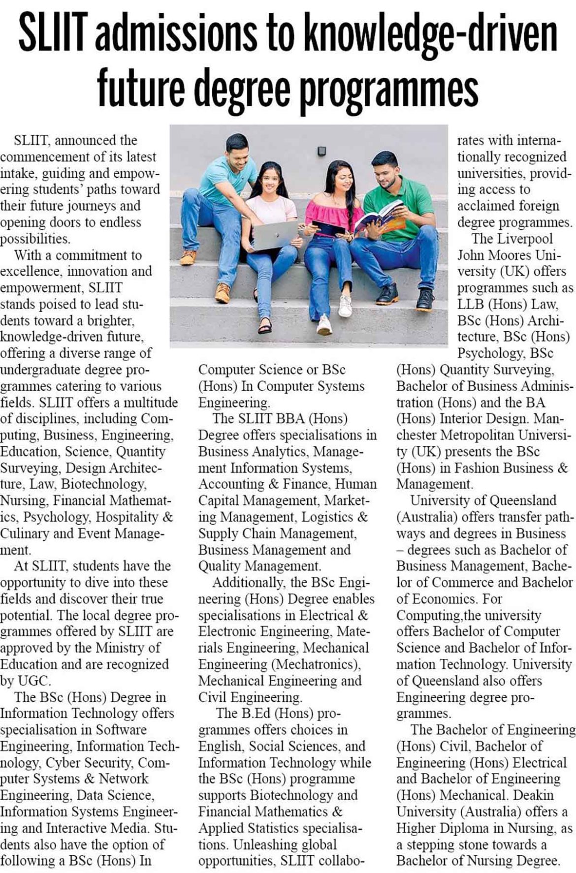 SLIIT – Daily News: SLIIT Admissions to knowledge-driven Future Degree ...