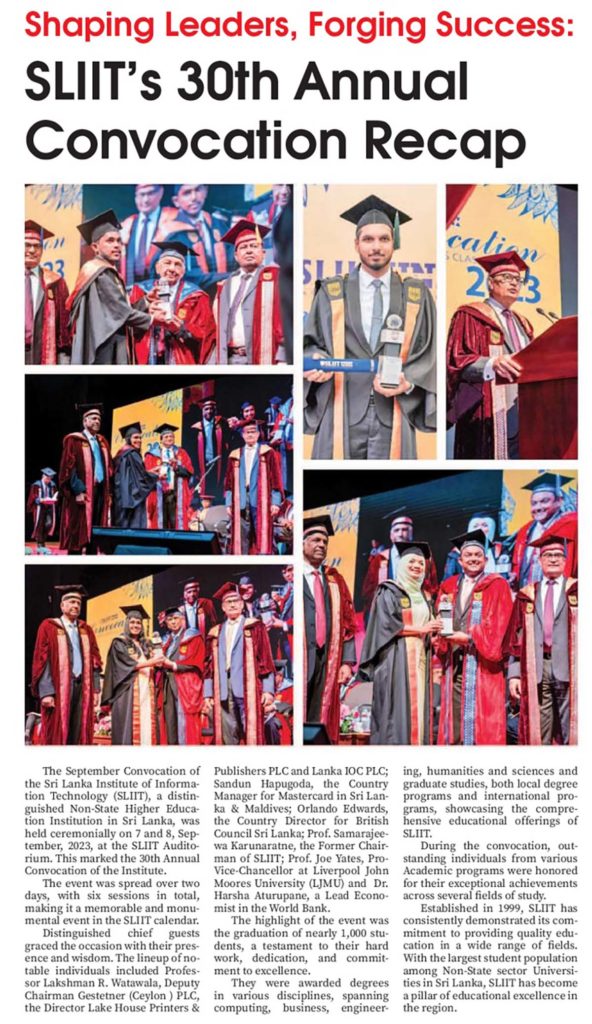 SLIIT – Sunday Observer : Shaping Leaders, Forging Success: SLIIT's ...