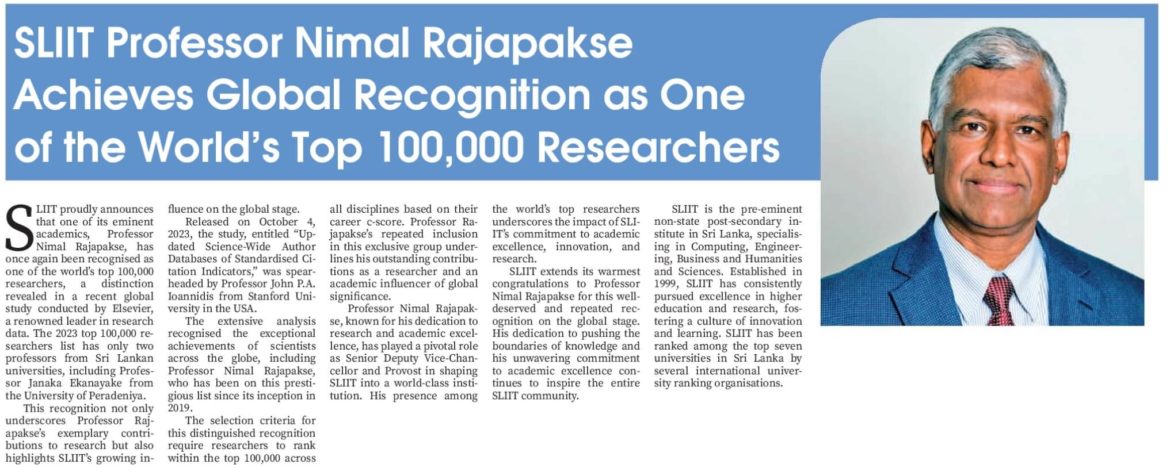 SLIIT Professor Nimal Rajapakse Achieves Global Recognition as One of ...