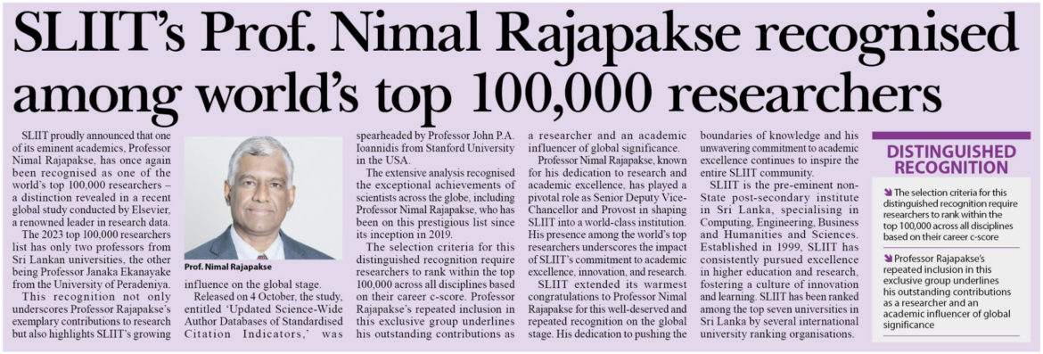 The Morning: SLIIT Professor Nimal Rajapakse Achieves Global ...