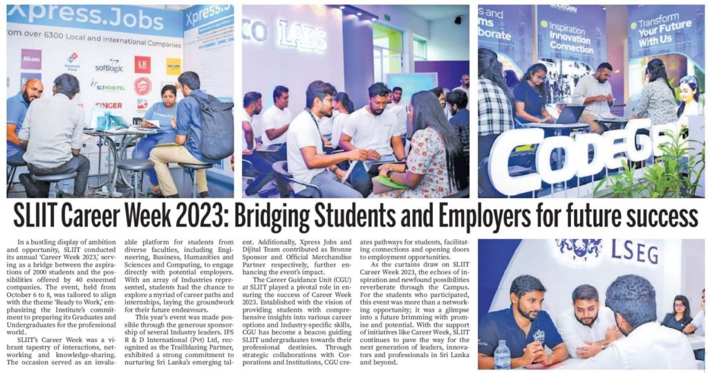 Sunday Observer: SLIIT Career Week 2023: Bridging Students and ...